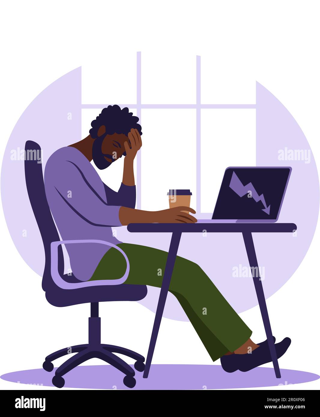 Professional burnout syndrome. Illustration tired african american ...