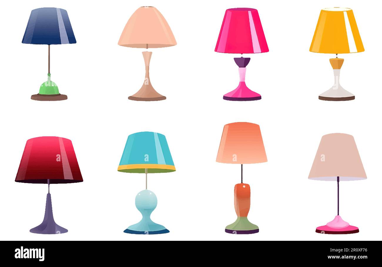 set vector illustration of table multi colored lamp isolate on white ...