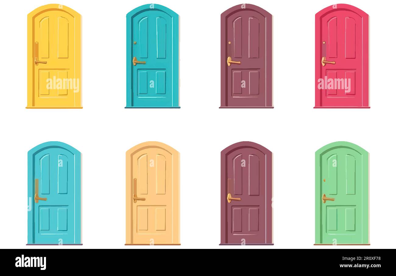 set vector illustration of outdoor doors multi colored isolated on white Stock Vector Image ...