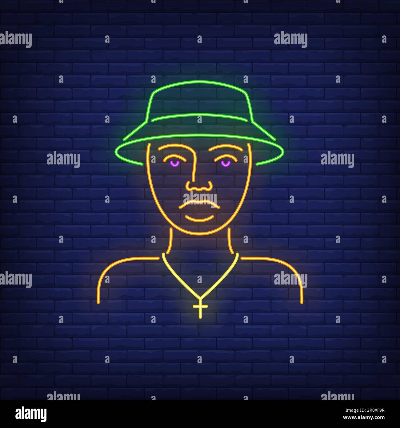 Man in hat with chain neon sign Stock Vector Image & Art - Alamy