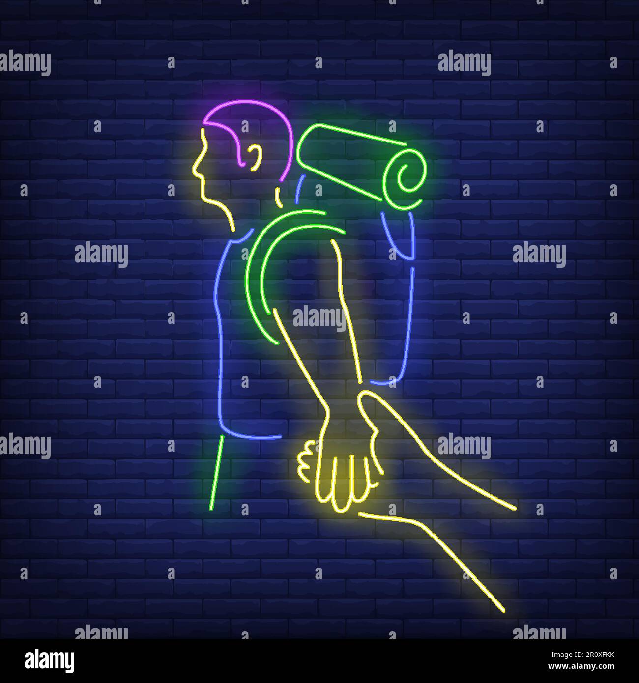 Follow Me Man Wearing Backpack Neon Sign Stock Vector Image And Art Alamy
