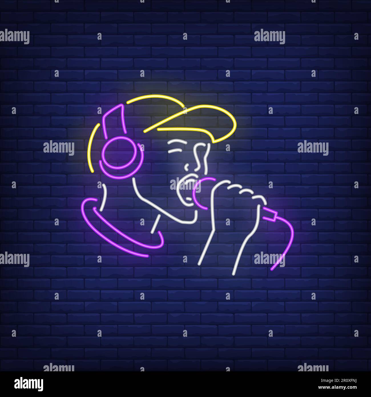 Man with headphones and microphone neon sign Stock Vector Image & Art - Alamy