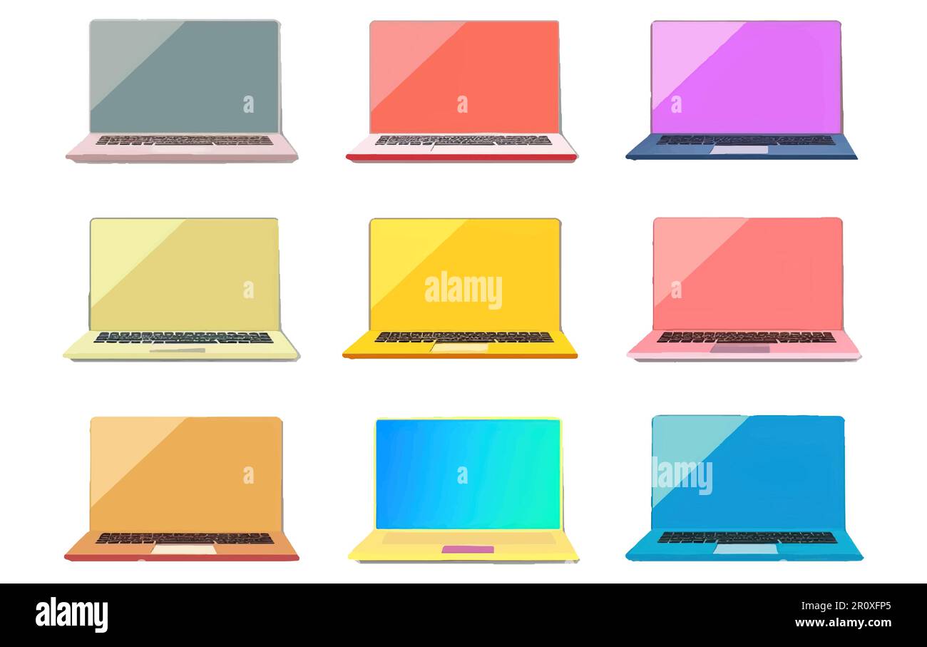 set vector illustration of table multi colored screen of laptop isolate ...