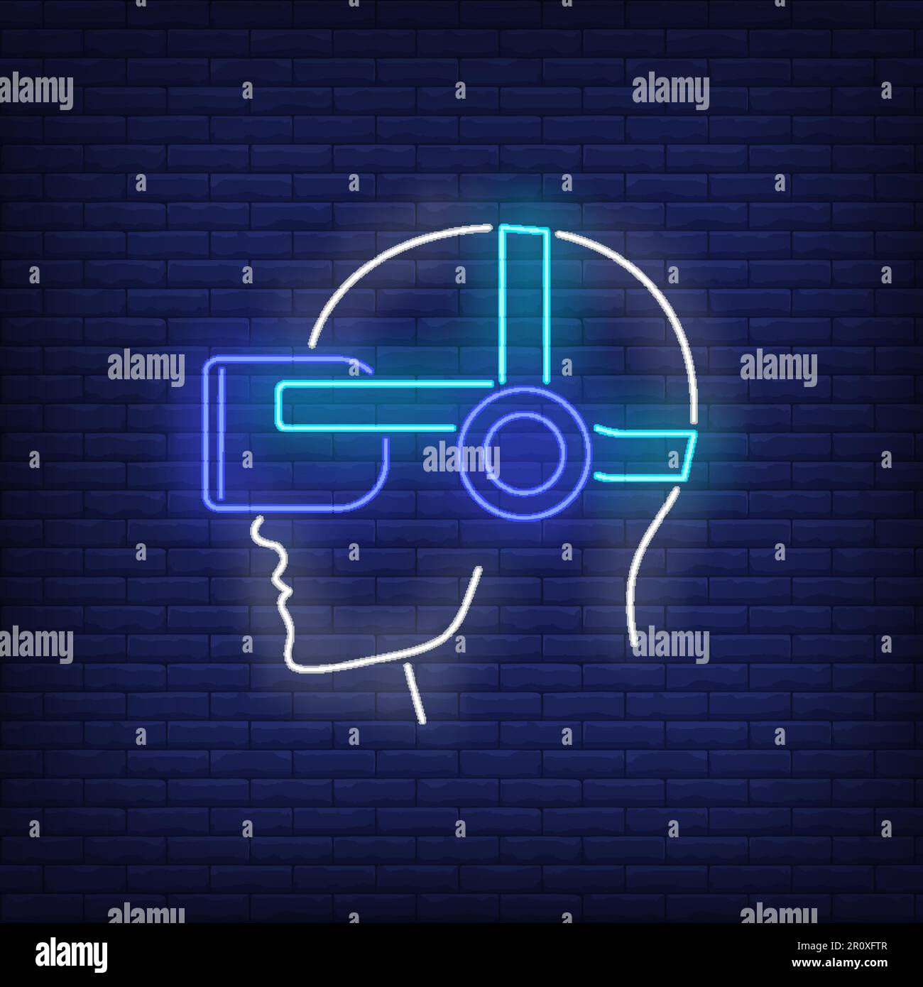 Virtual reality headset on head silhouette neon sign Stock Vector Image ...