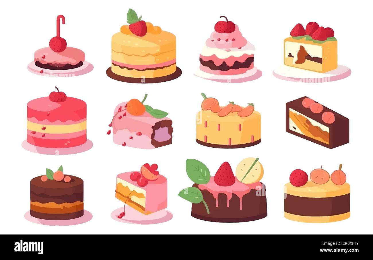 set vector illustration of sweet cakes stack with berry isolate on white Stock Vector Image ...