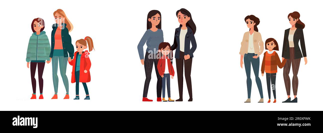 set vector illustration of two women adopted a child and make a family ...