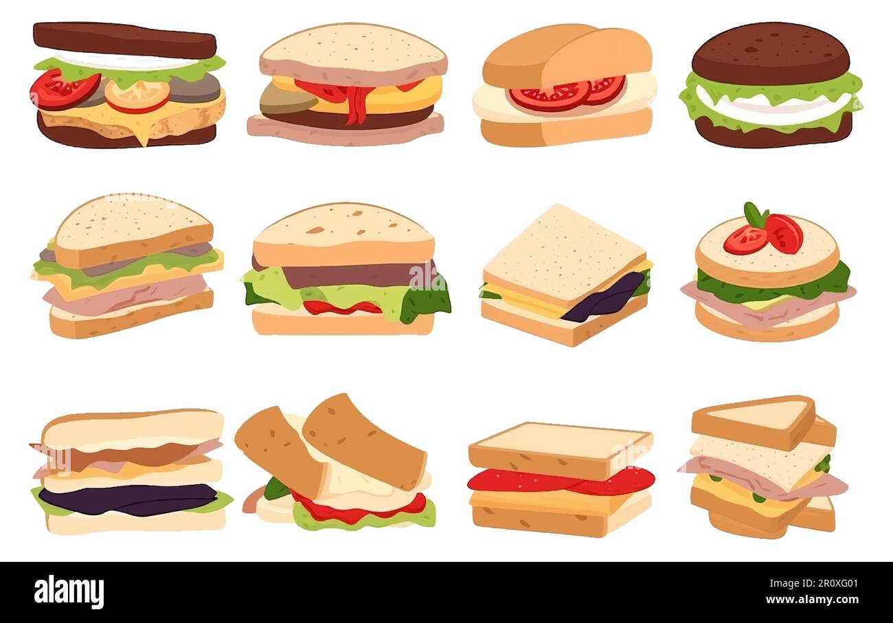 set vector illustration of sandwich with appetizing filling isolate on ...