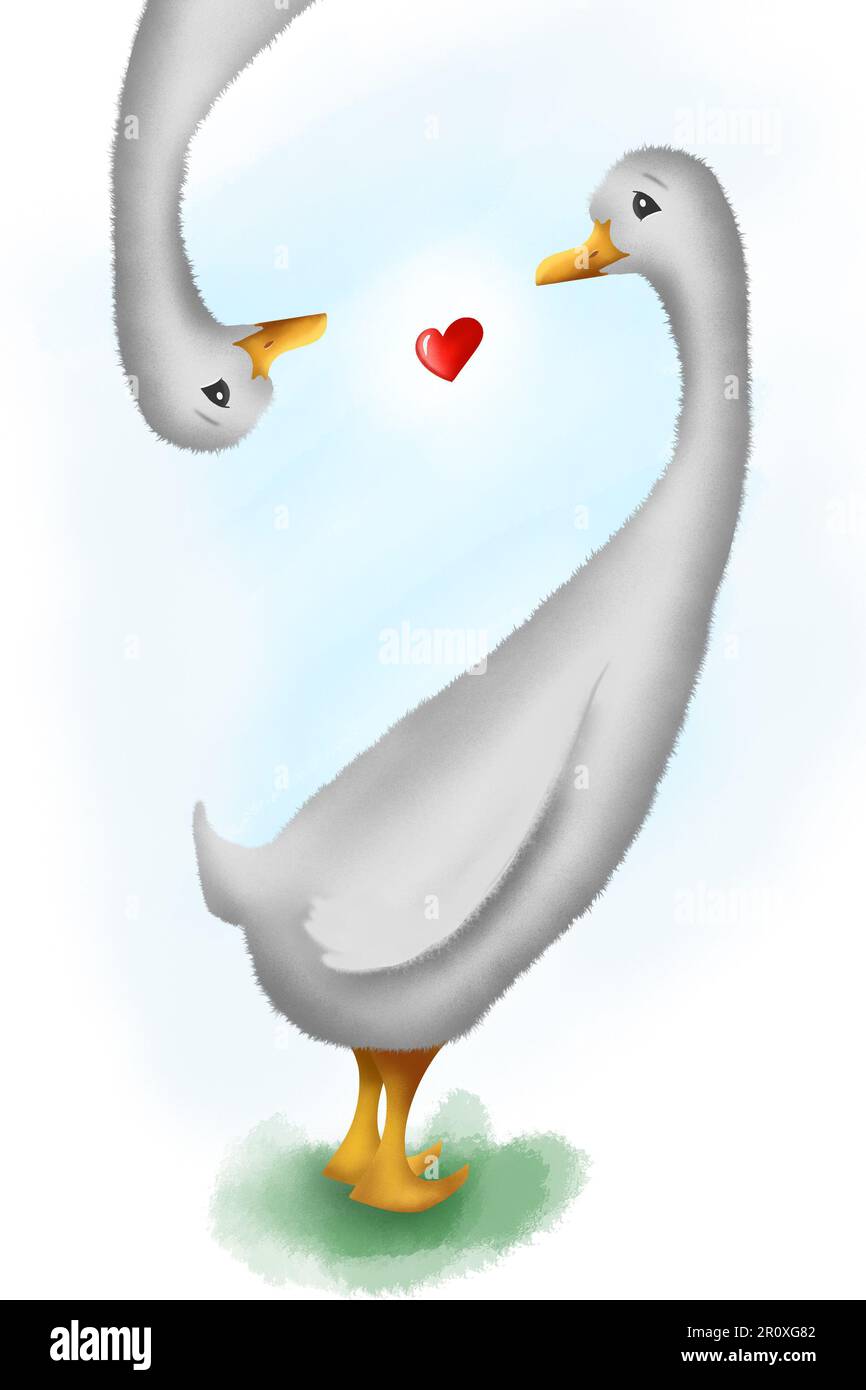 Love birds illustration. Two geese look lovingly at each other Stock ...