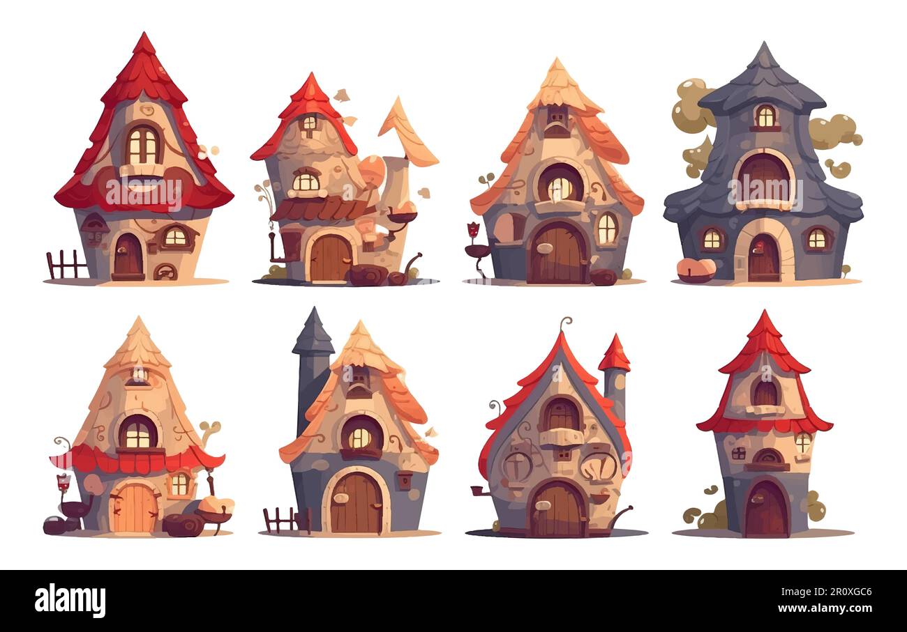 set vector illustration of fairytale fantasy house with cute roof for ...