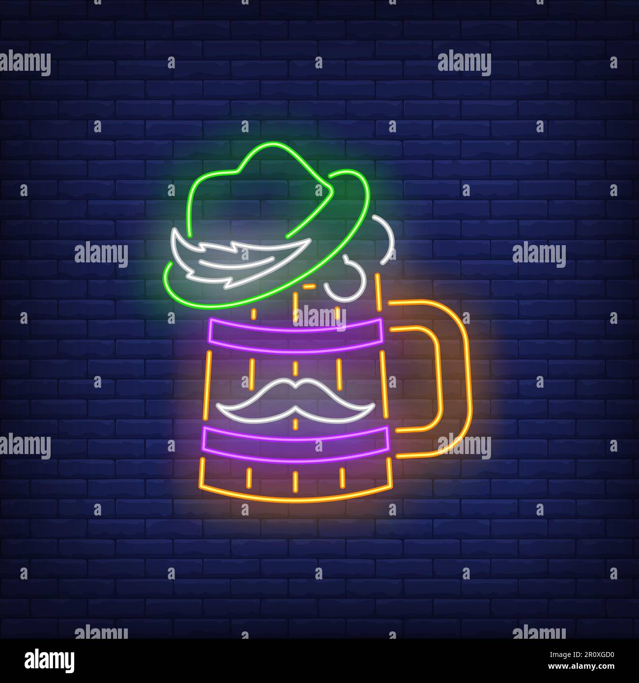 Beer mug with hat and moustache neon sign Stock Vector Image & Art - Alamy