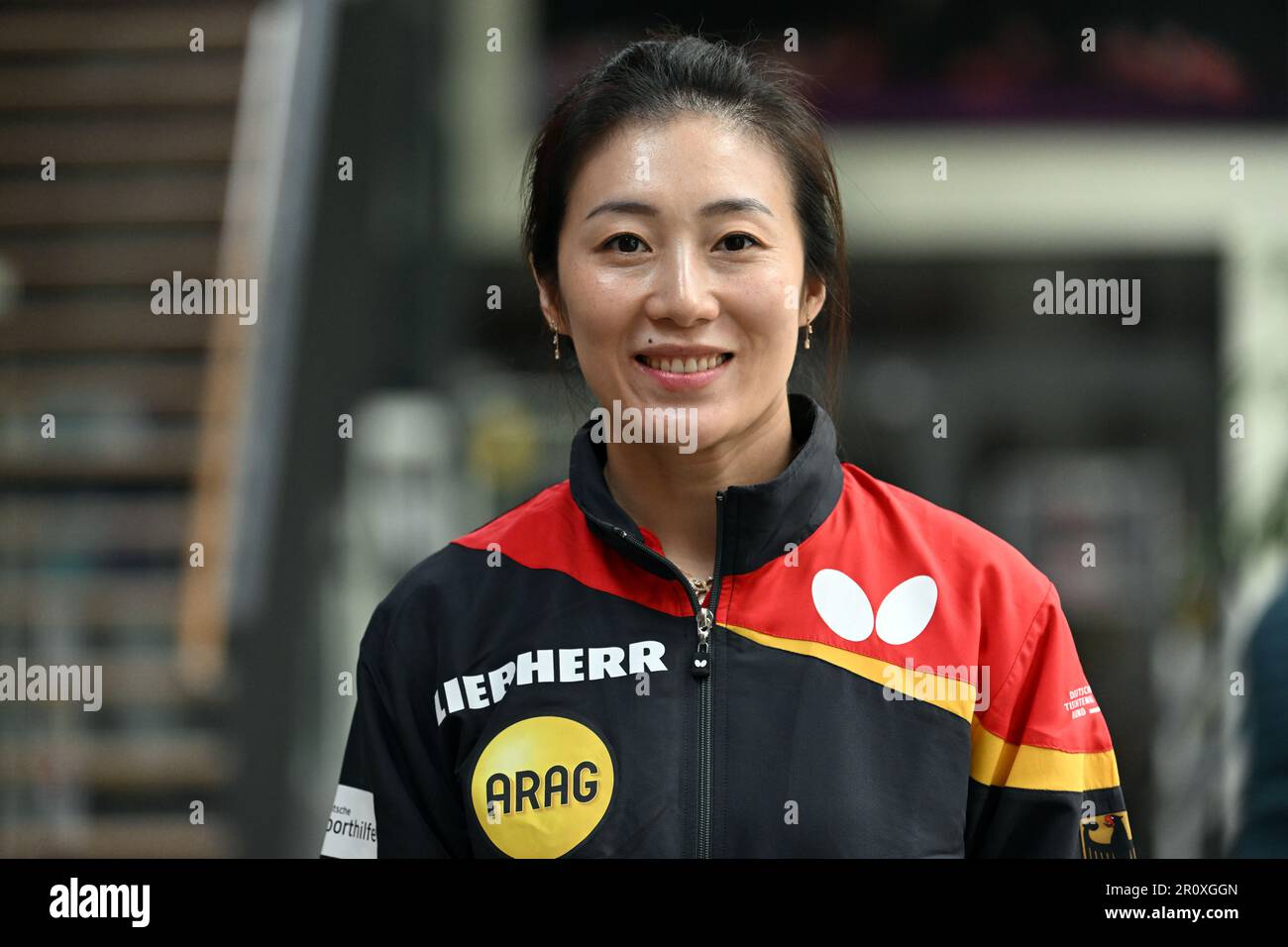 Duesseldorf, Germany. 10th May, 2023. Han Ying laughs into the camera ...