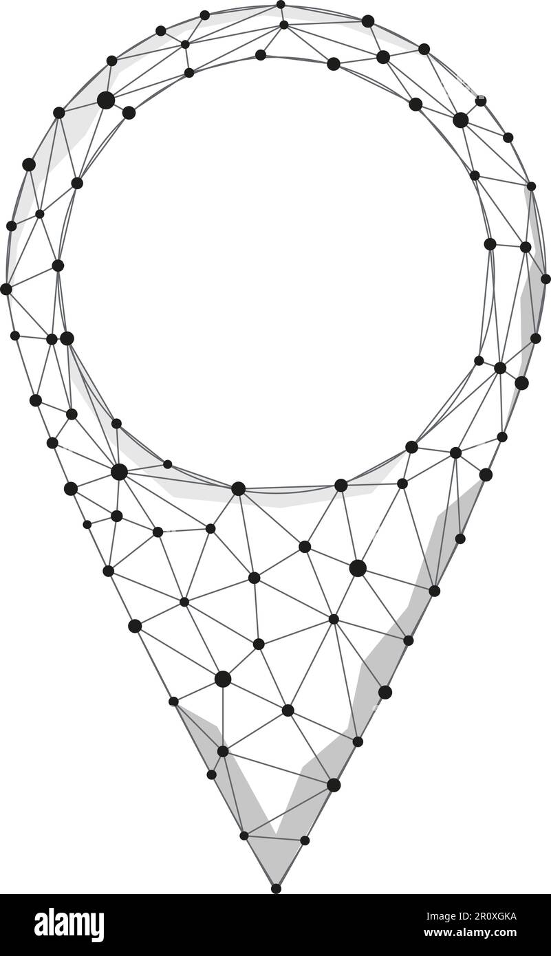 Wireframe map pin location line and dots abstract vector icon Stock ...