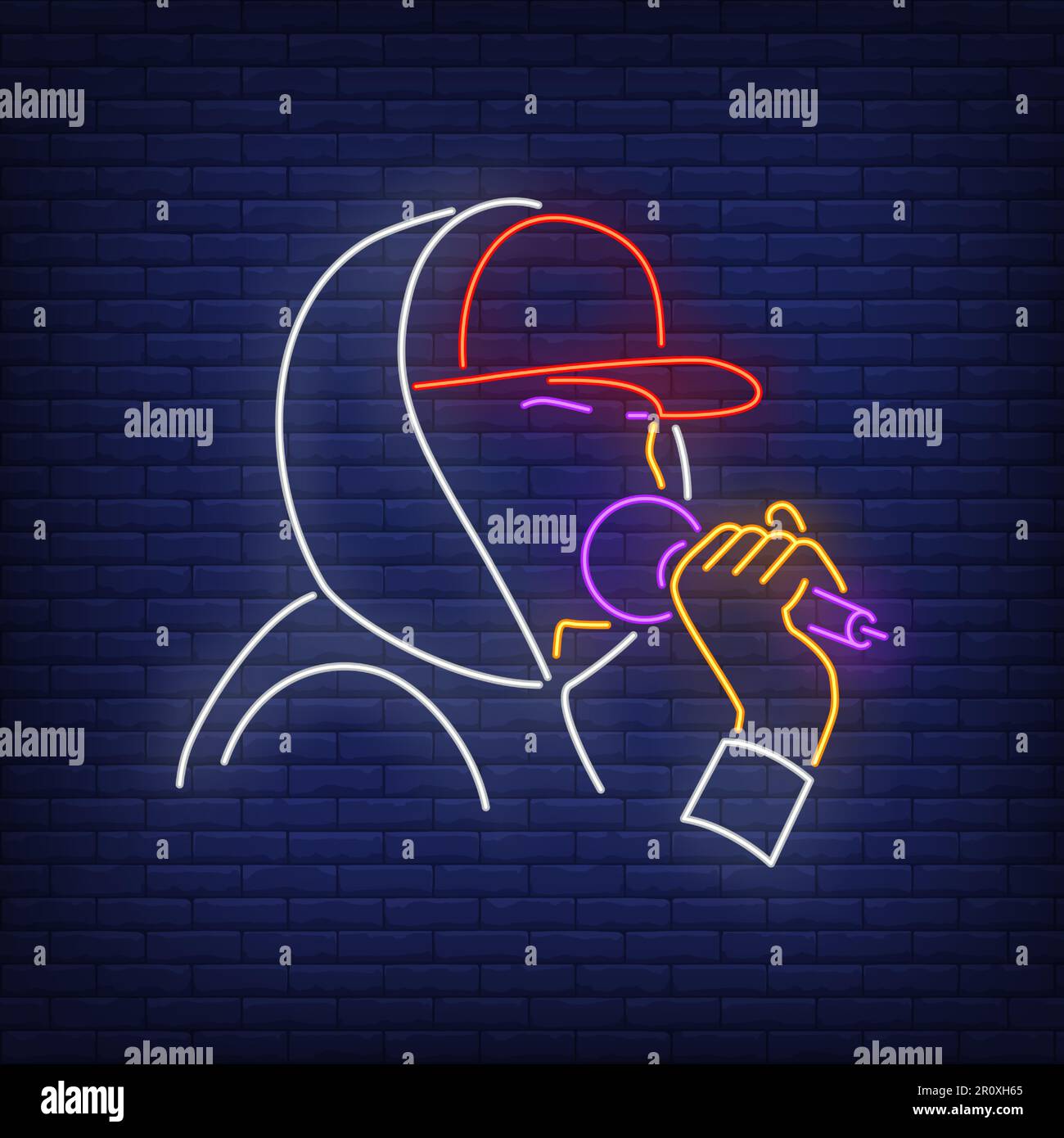 Rapper with microphone neon sign Stock Vector Image & Art - Alamy