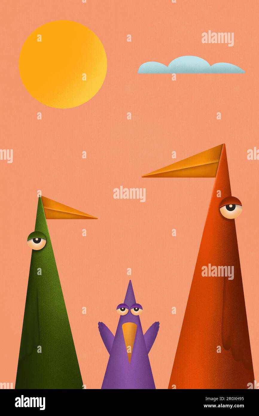 Drawing of funny bird family Stock Photo - Alamy