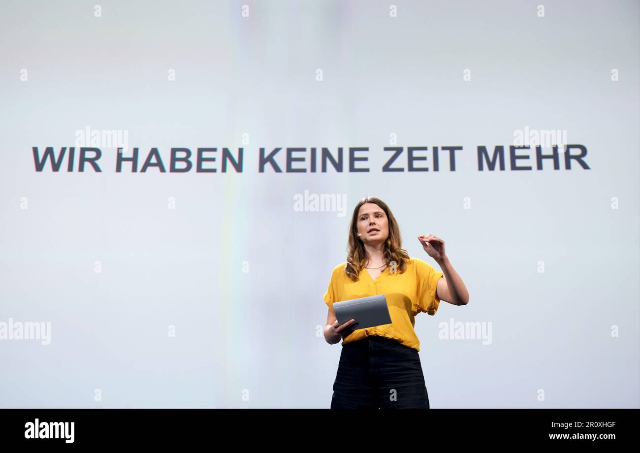Hamburg, Germany. 10th May, 2023. Luisa Neubauer, climate activist, stands on stage at the OMR ...