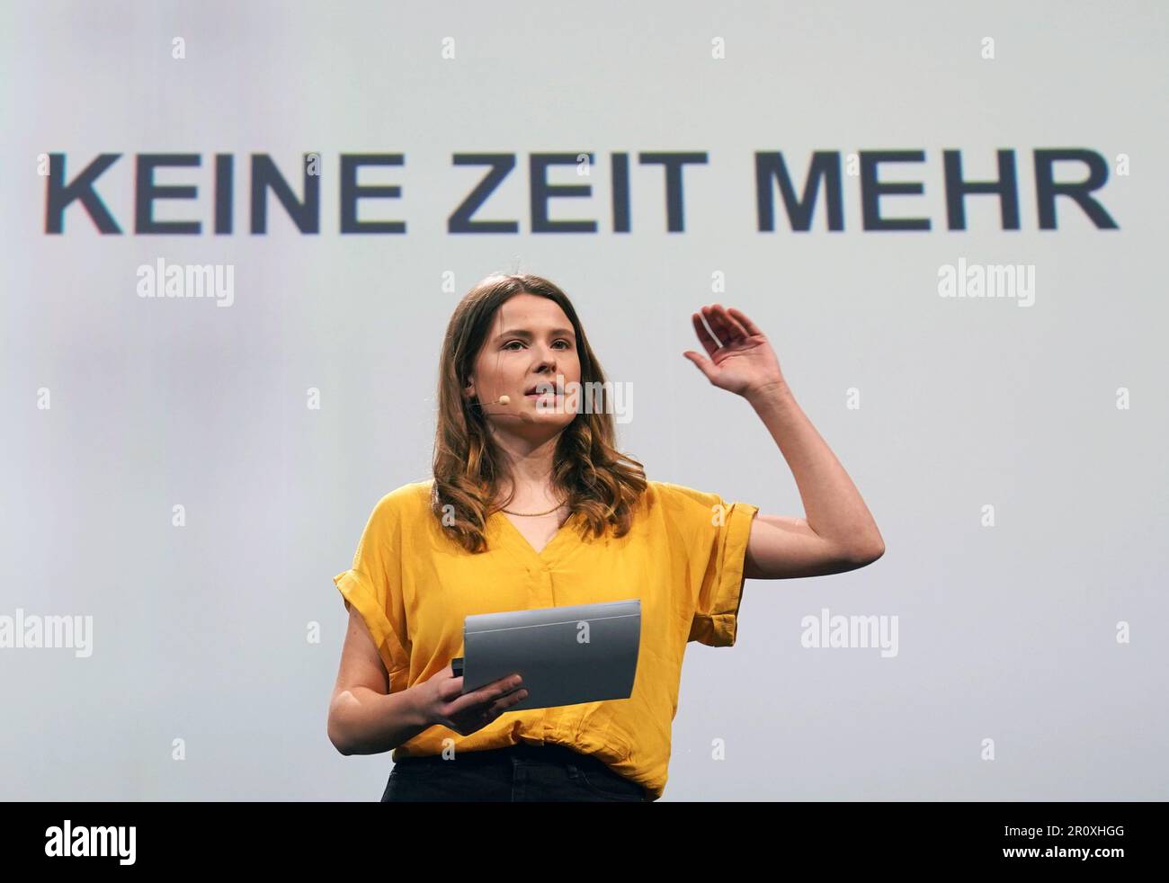 Hamburg, Germany. 10th May, 2023. Luisa Neubauer, climate activist, stands on stage at the OMR ...