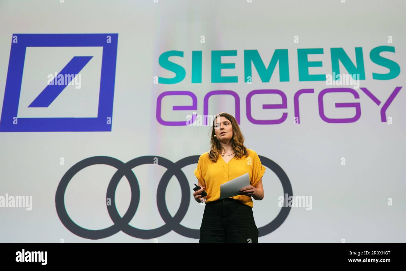 Hamburg, Germany. 10th May, 2023. Luisa Neubauer, climate activist, stands on stage at the OMR ...