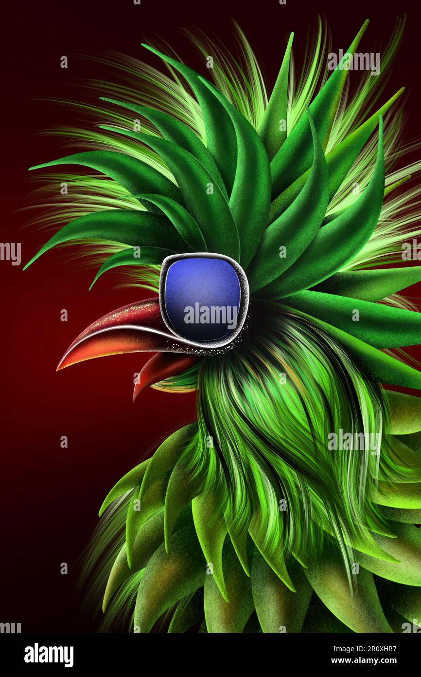 Green tropical bird in sunglasses Stock Photo - Alamy