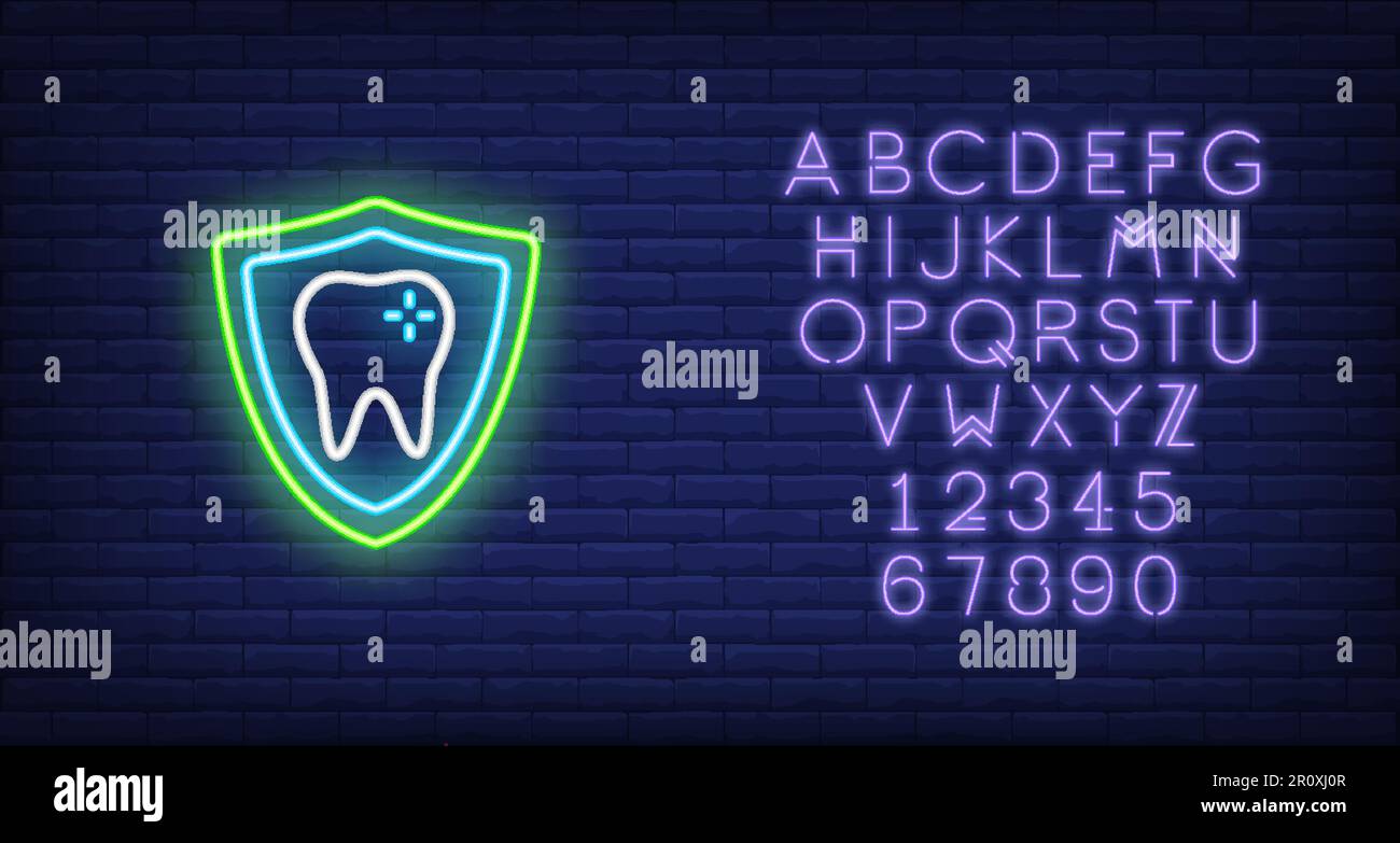 Tooth with protection shield neon sign Stock Vector Image & Art - Alamy