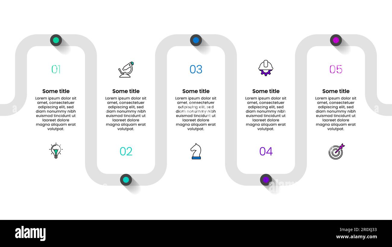 Infographic template with icons and 5 options or steps. Rectangular path. Can be used for ...