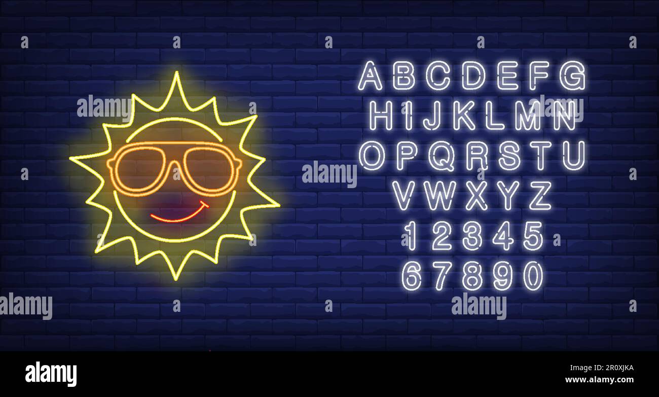 Smiling sun wearing sunglasses neon sign Stock Vector Image & Art - Alamy
