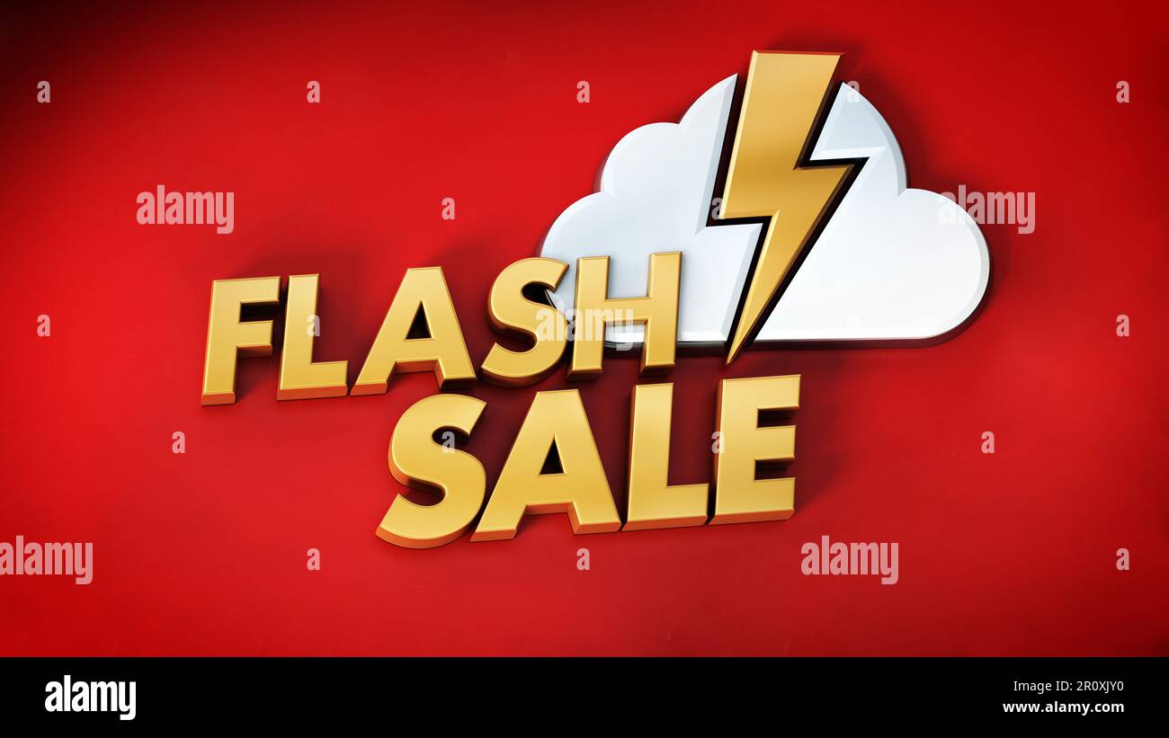 Flash sale text, cloud and lightning icon. 3D illustration Stock Photo ...