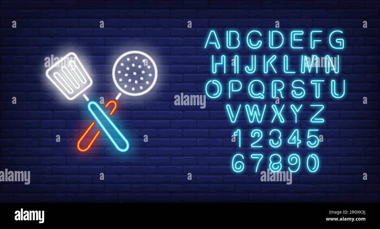 Crossed slotted spoon and turner neon sign Stock Vector Image & Art - Alamy