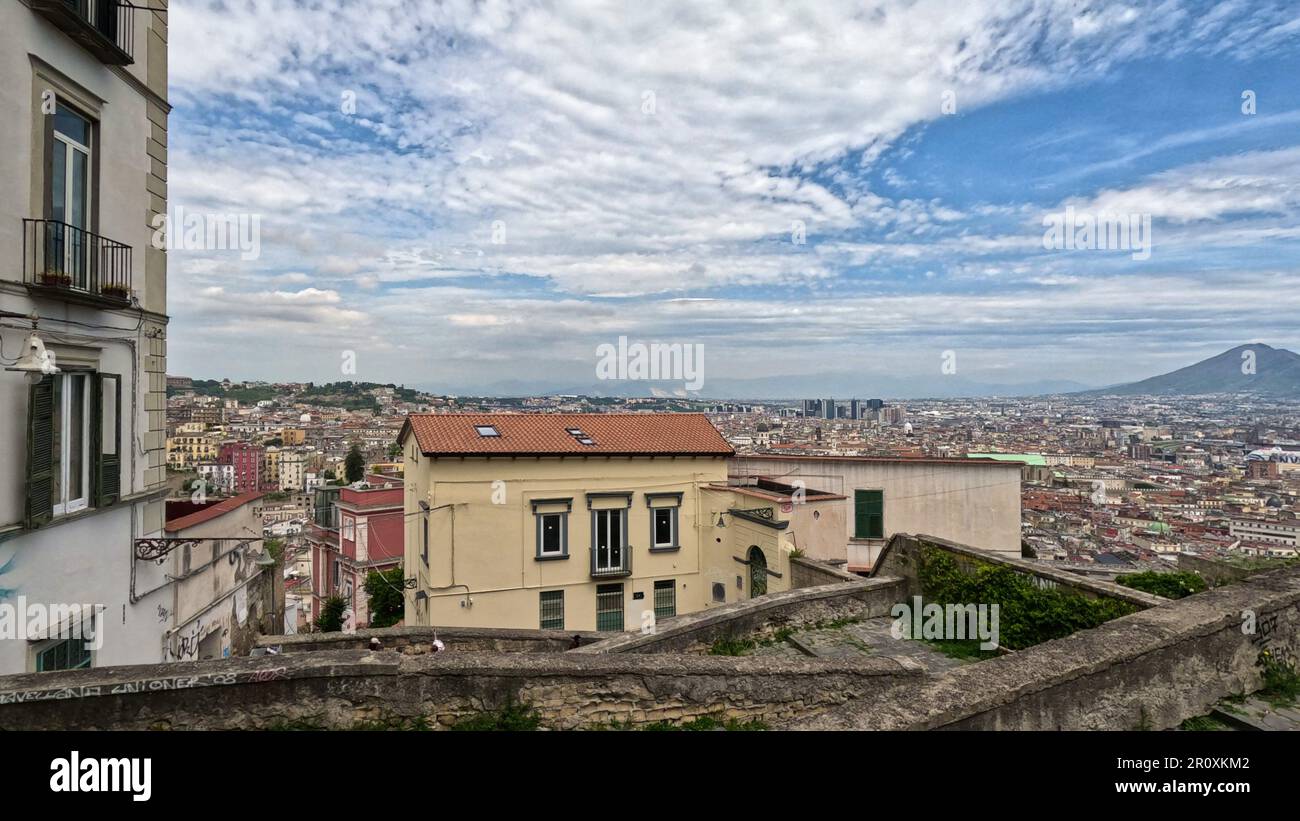 Top view of Naples, a historic city facing the Mediterranean Sea, Italy ...
