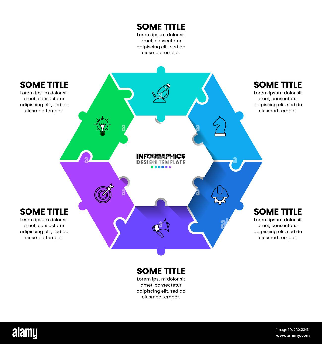 Infographic template with icons and 6 options or steps. Hexagon puzzle ...