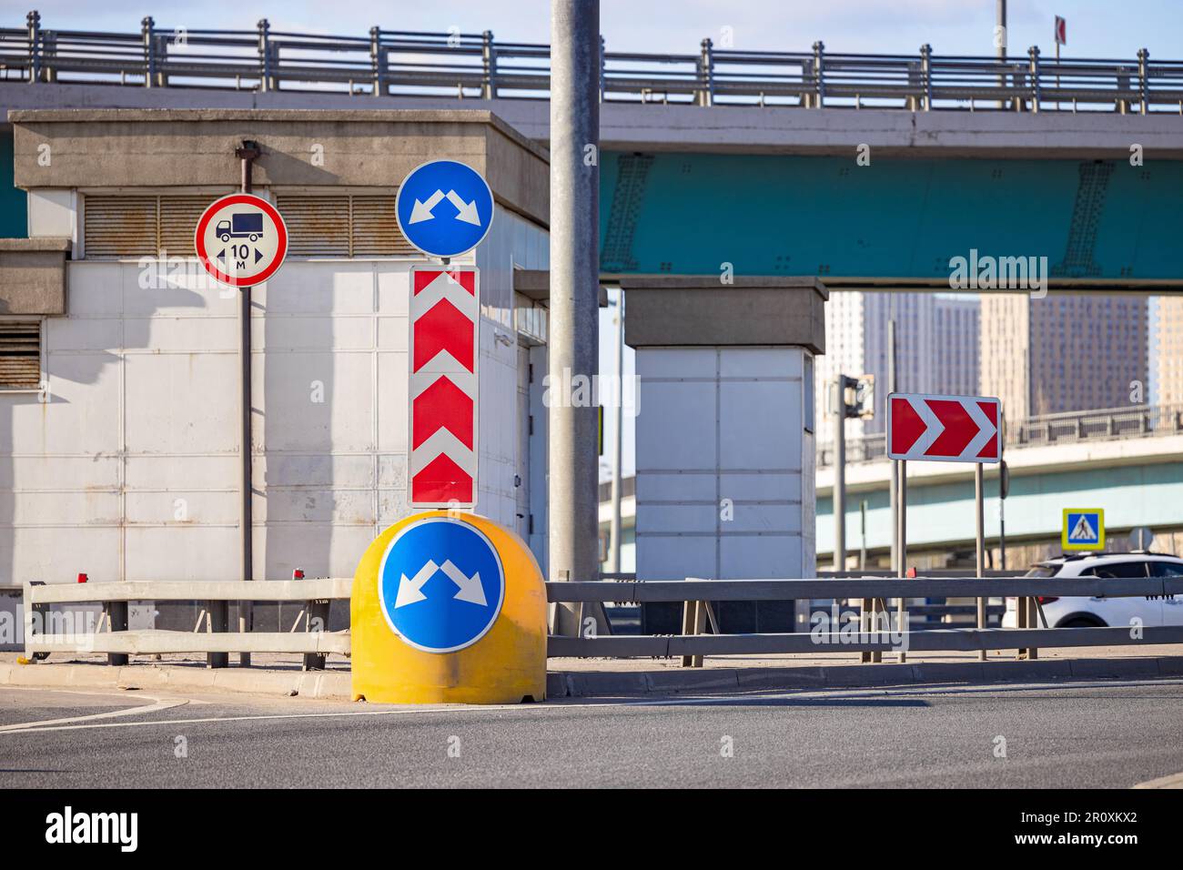 road sign on the carriageway for heavy vehicles. road sign with an ...