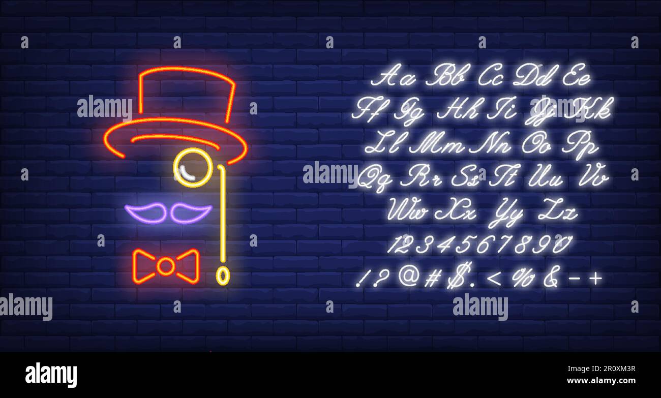 Hat, moustache, bow tie and monocle neon sign Stock Vector Image & Art ...