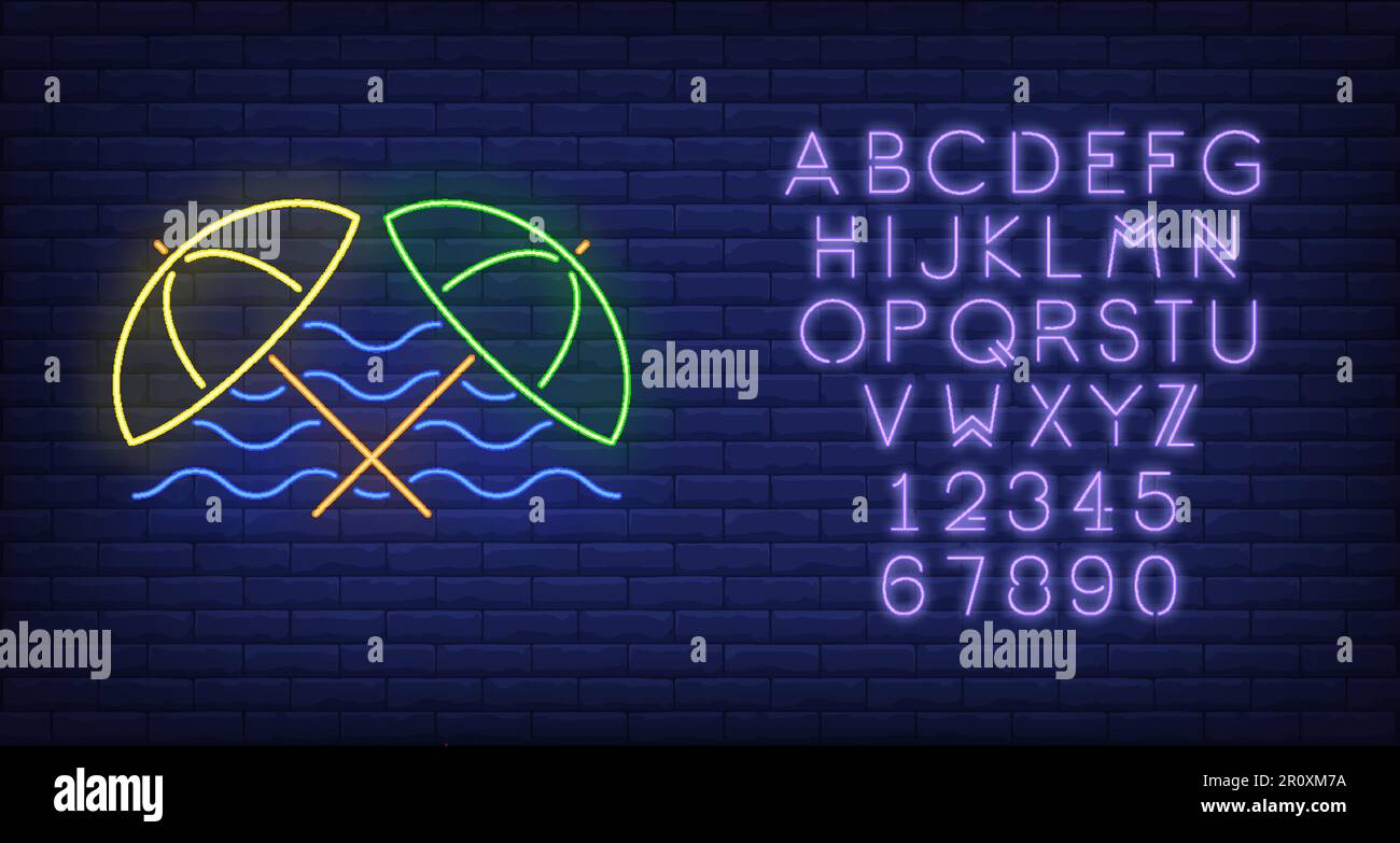 Beach umbrellas and sea waves neon sign Stock Vector Image & Art - Alamy
