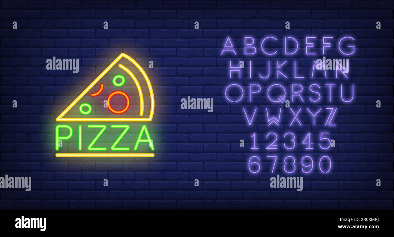 Pizza neon text with slice of pizza Stock Vector Image & Art - Alamy