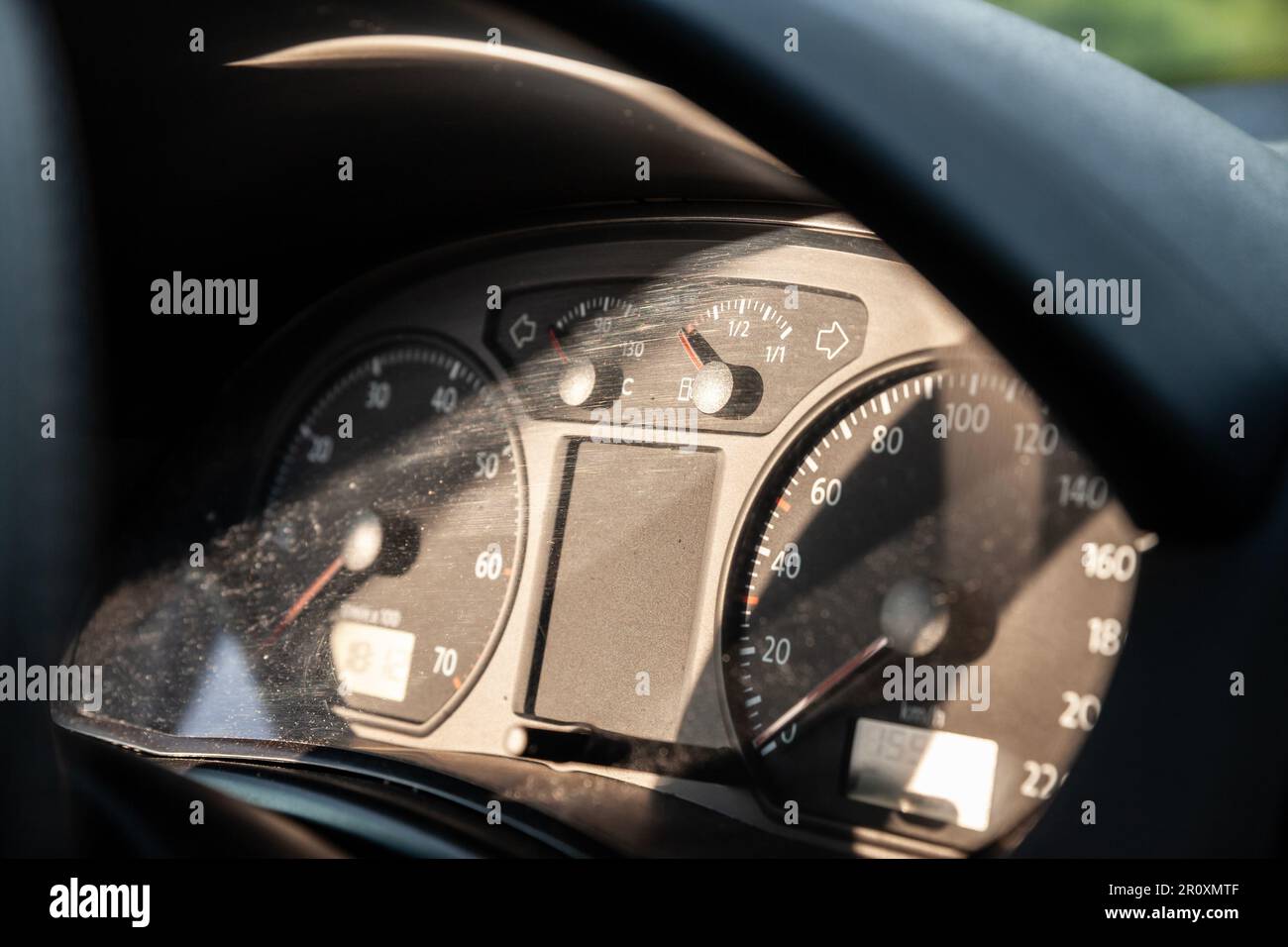 Picture of a car control panel, a car dashboard, of a stopped ...