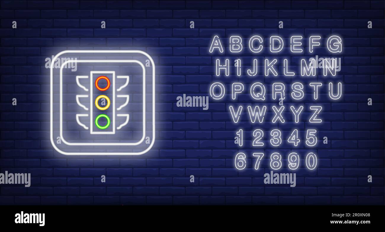 Traffic light in square neon sign Stock Vector Image & Art - Alamy