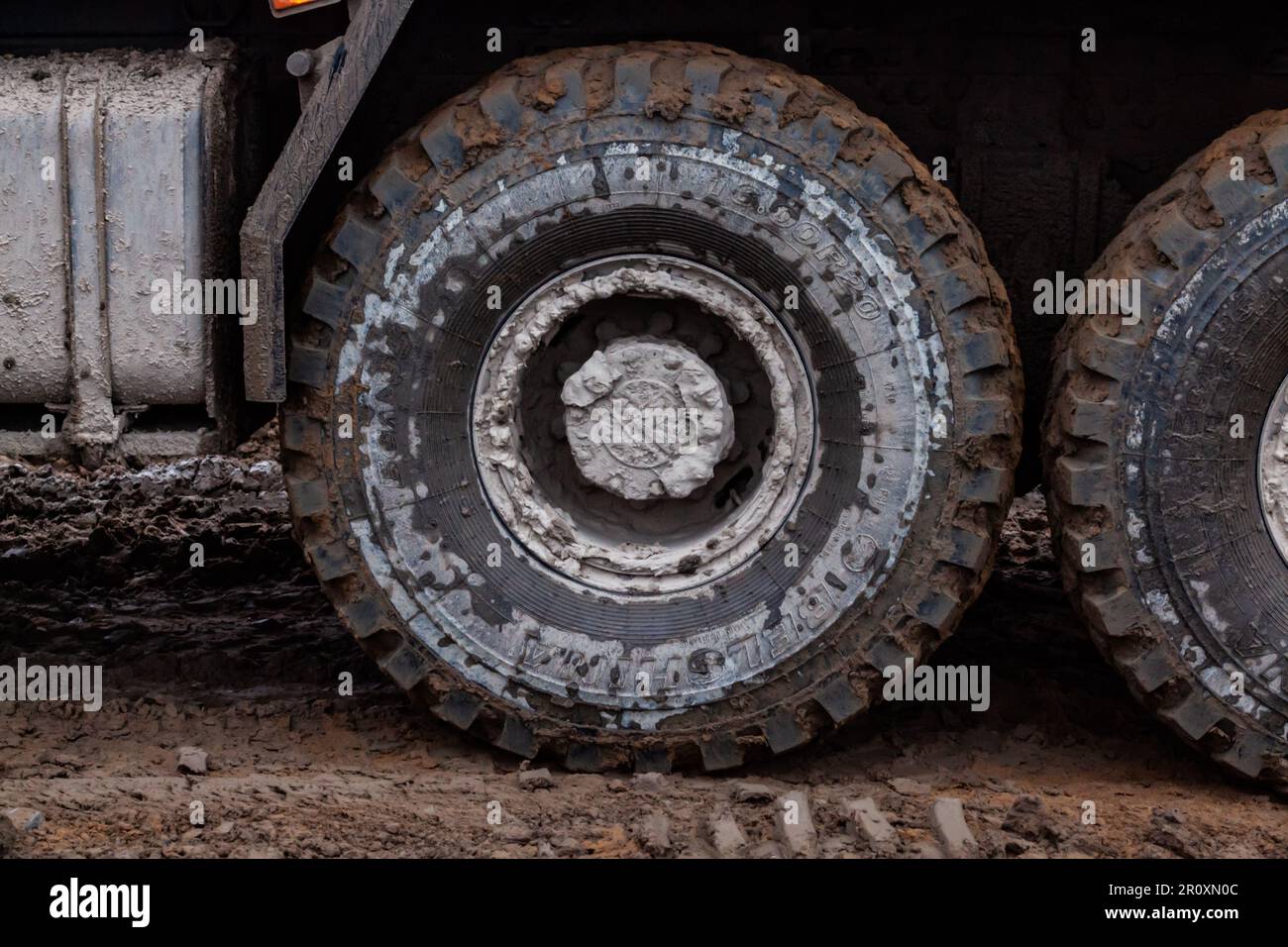 Dirty truck wheels close-up photo Stock Photo - Alamy