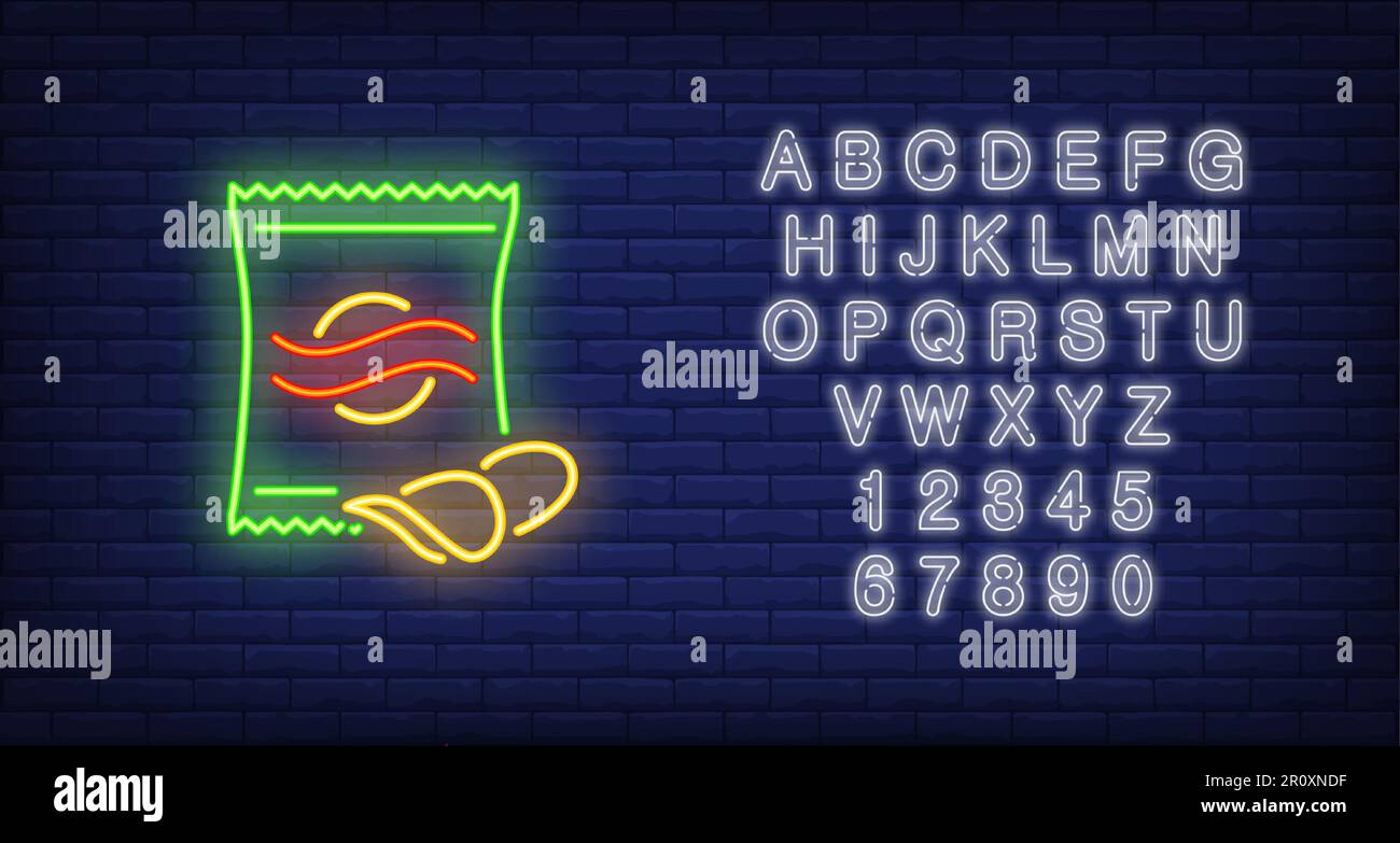 Chips packet neon sign Stock Vector Image & Art - Alamy