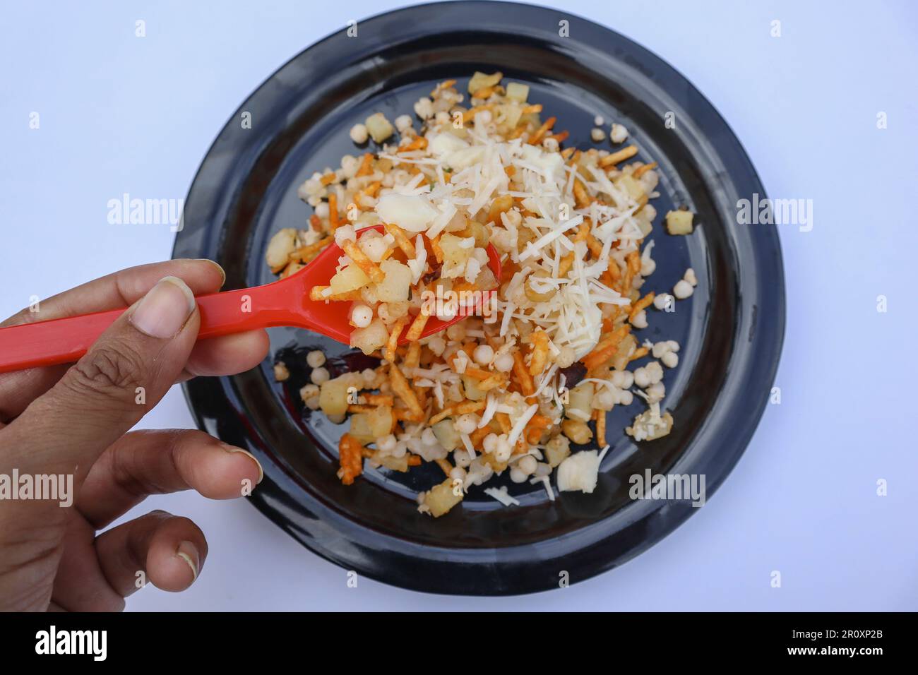 Female eating fasting food Cheese Sabudana khichdi special for ...