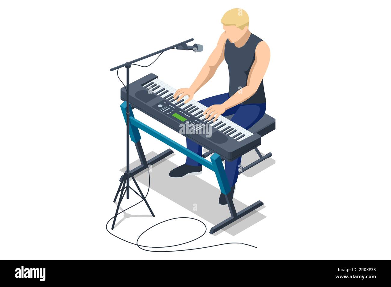 Isometric synthesizer. Synthesizer analog sound Man playing digital ...