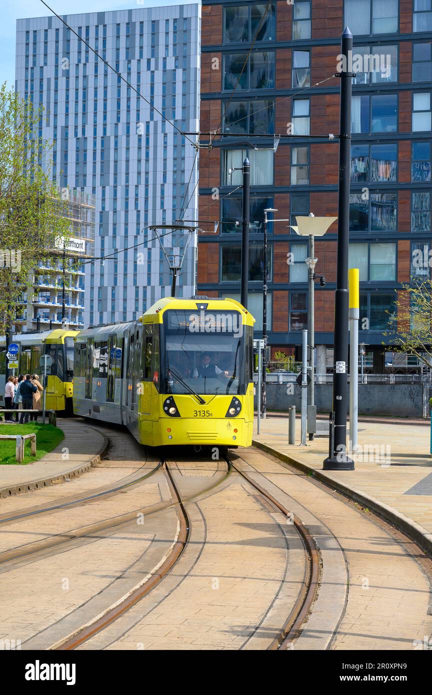 Manchester Metrolink tram travelling through Greater Manchester ...