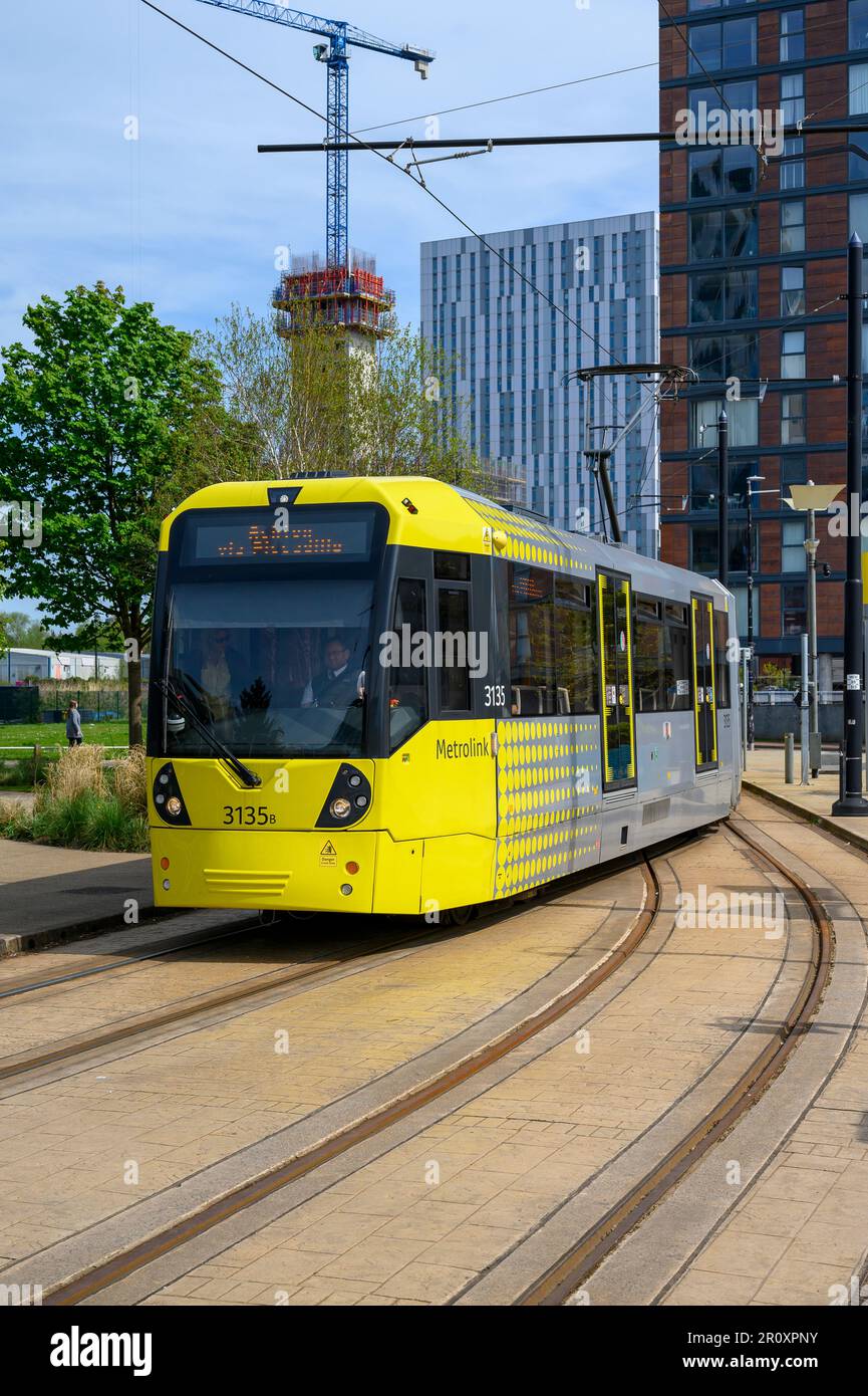 Manchester Metrolink tram travelling through Greater Manchester ...