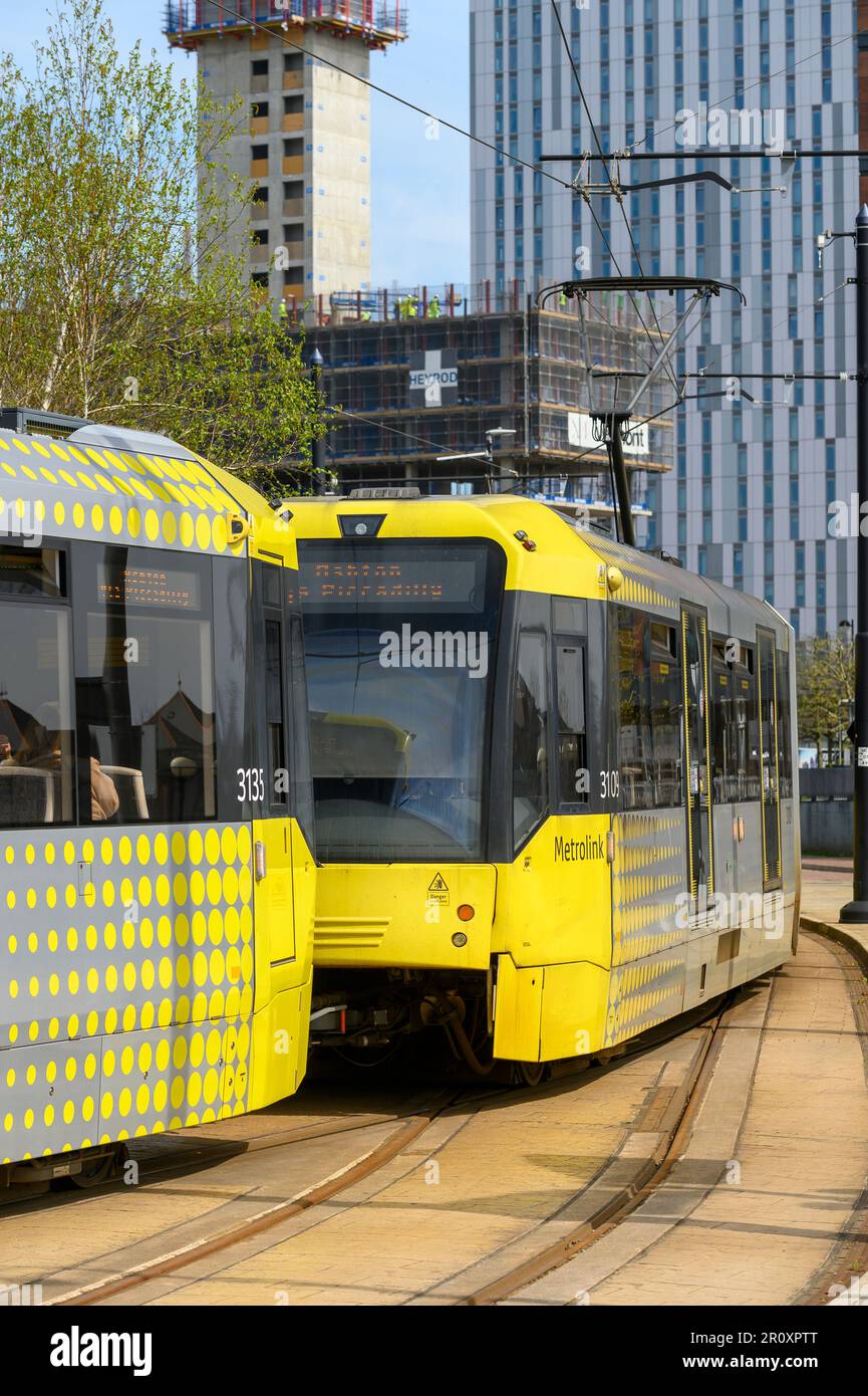 Manchester Metrolink tram travelling through Greater Manchester ...