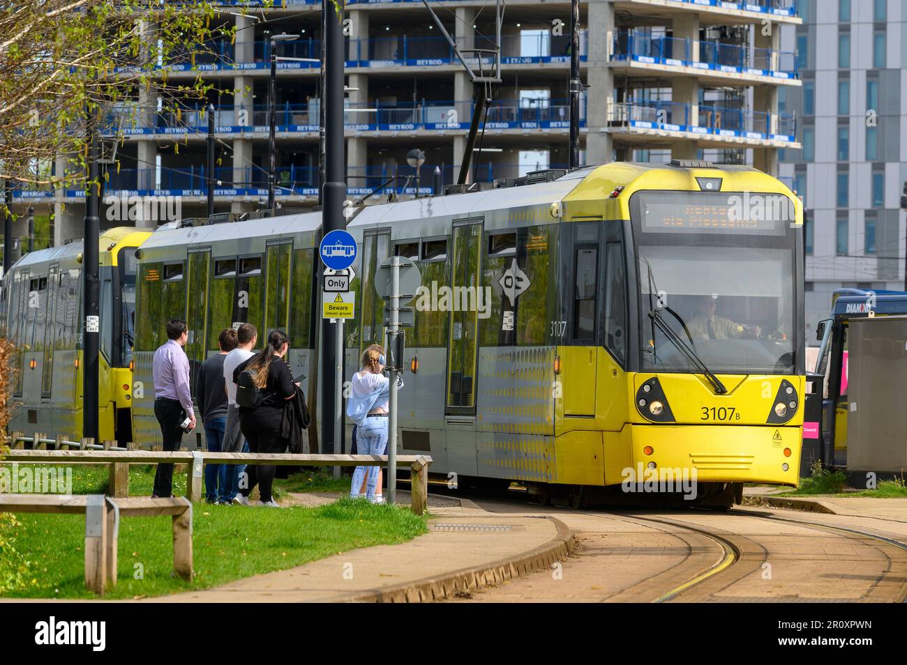 Manchester Metrolink tram travelling through Greater Manchester ...