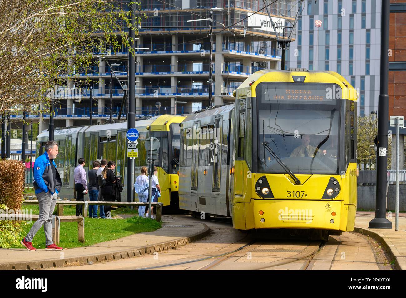 Manchester Metrolink tram travelling through Greater Manchester ...