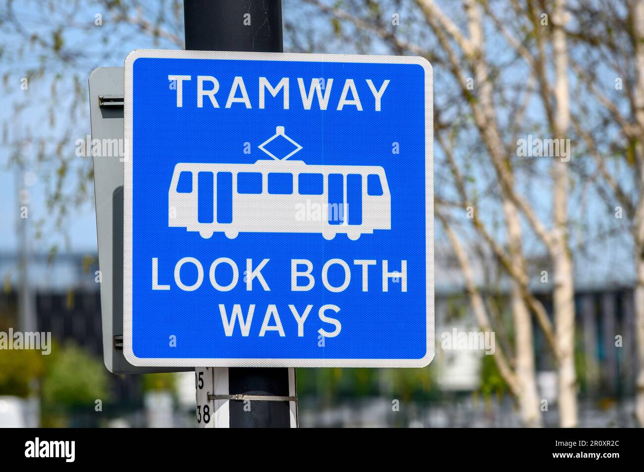 Warning sign on the Manchester Metrolink light rail system, Greater ...