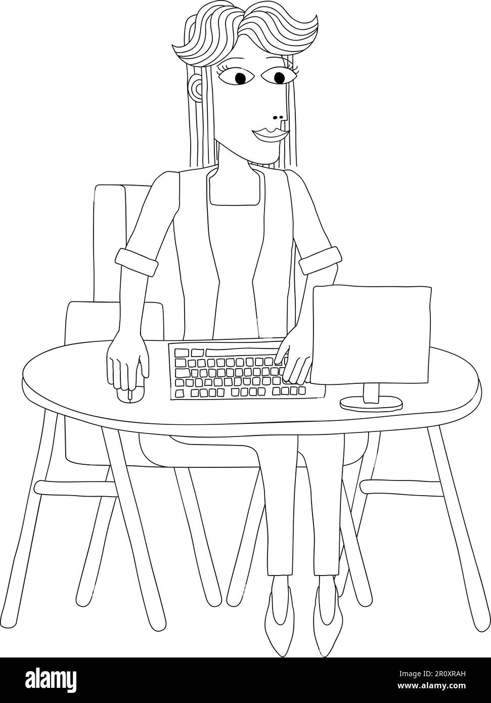 Woman Working Behind Desk Computer Workstation Stock Vector Image & Art ...