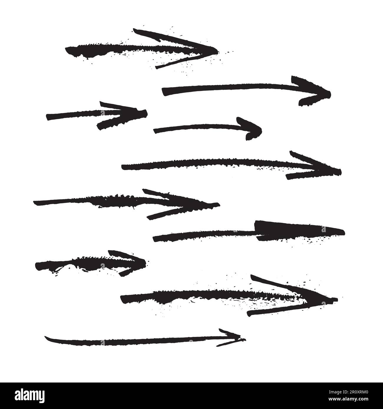 Vector illustration: arrows hand drawn with strokes of paint with ...