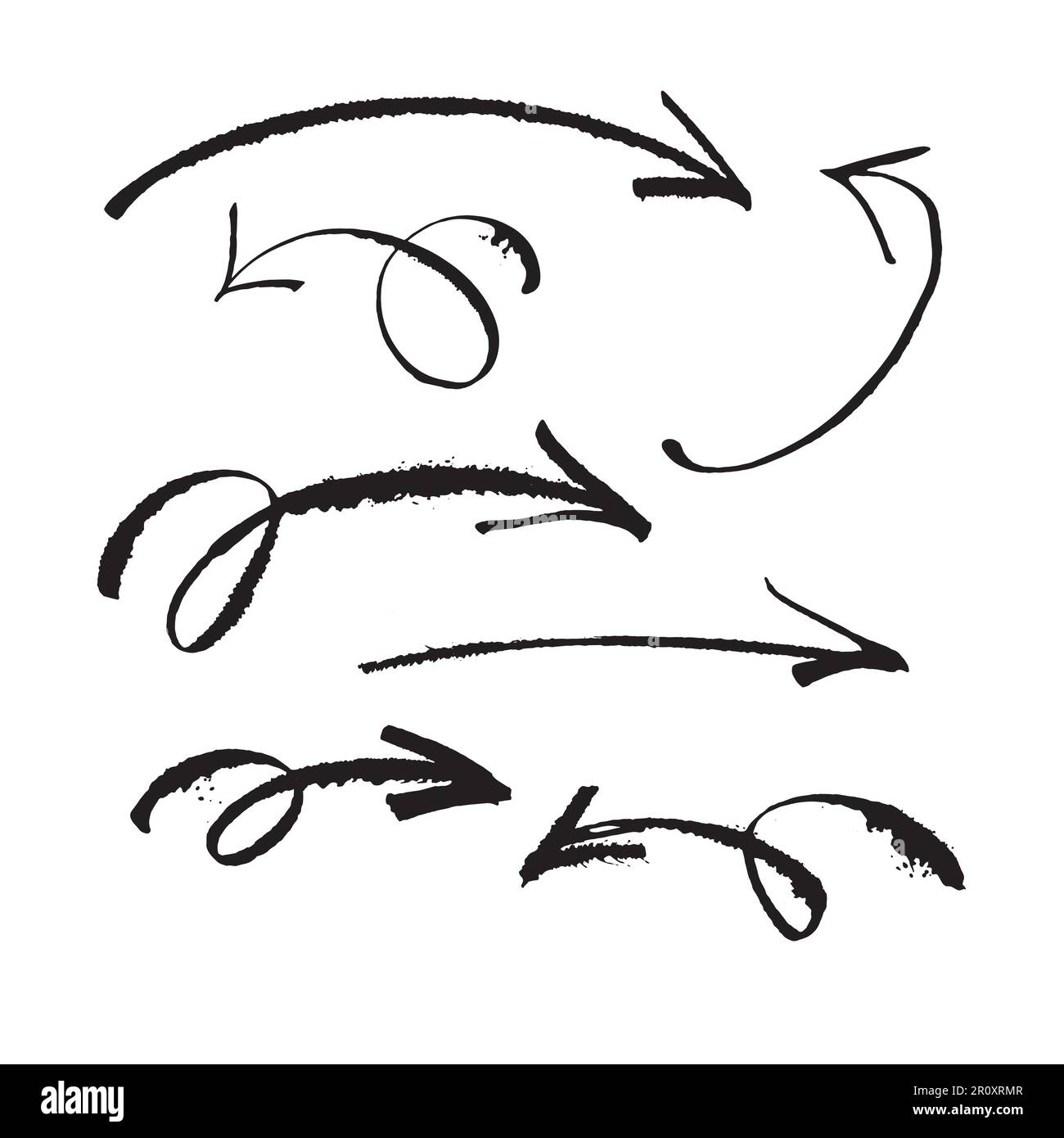 Vector illustration: arrows hand drawn with strokes of paint with ...