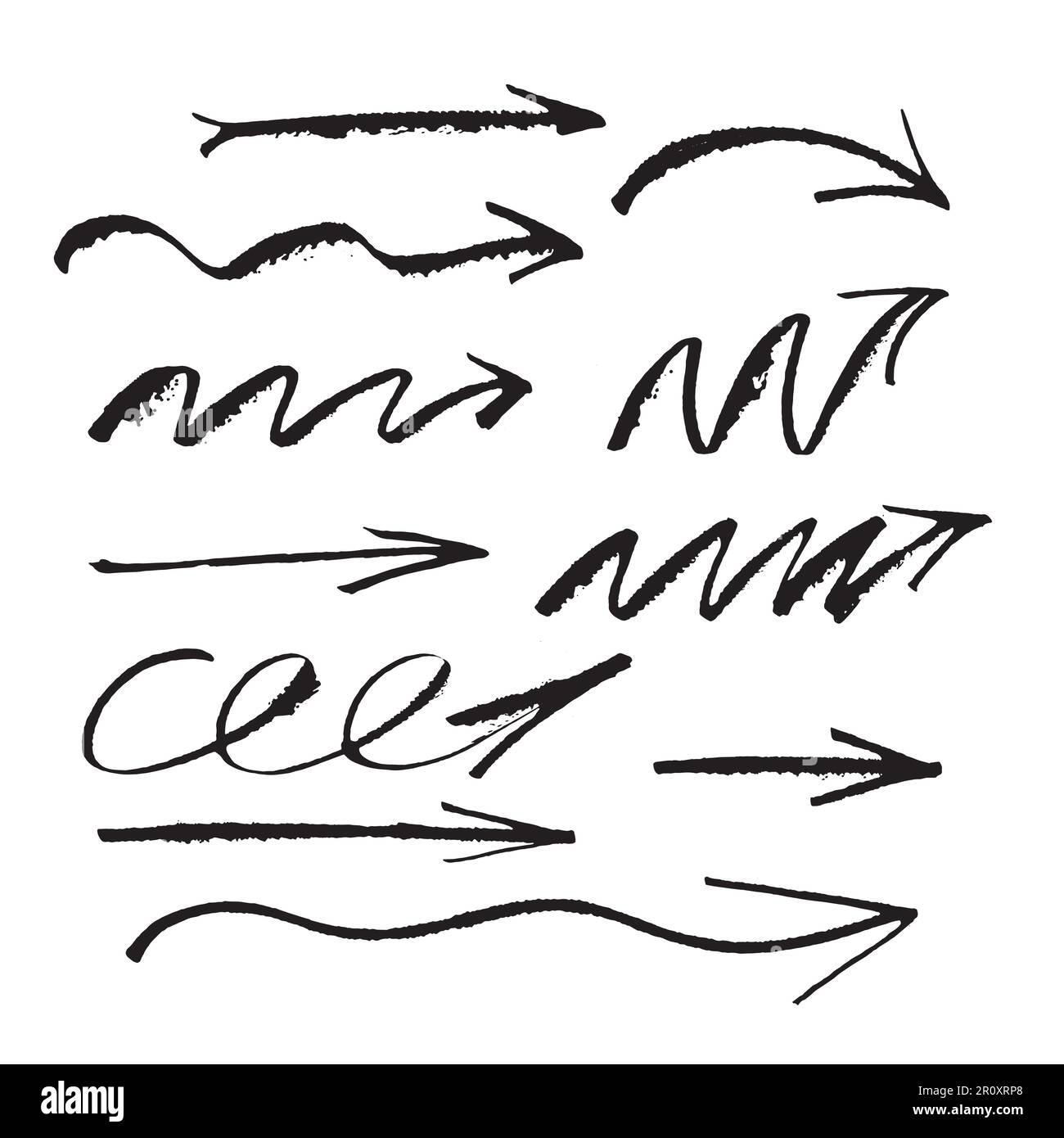 Vector illustration: arrows hand drawn with strokes of paint with ...
