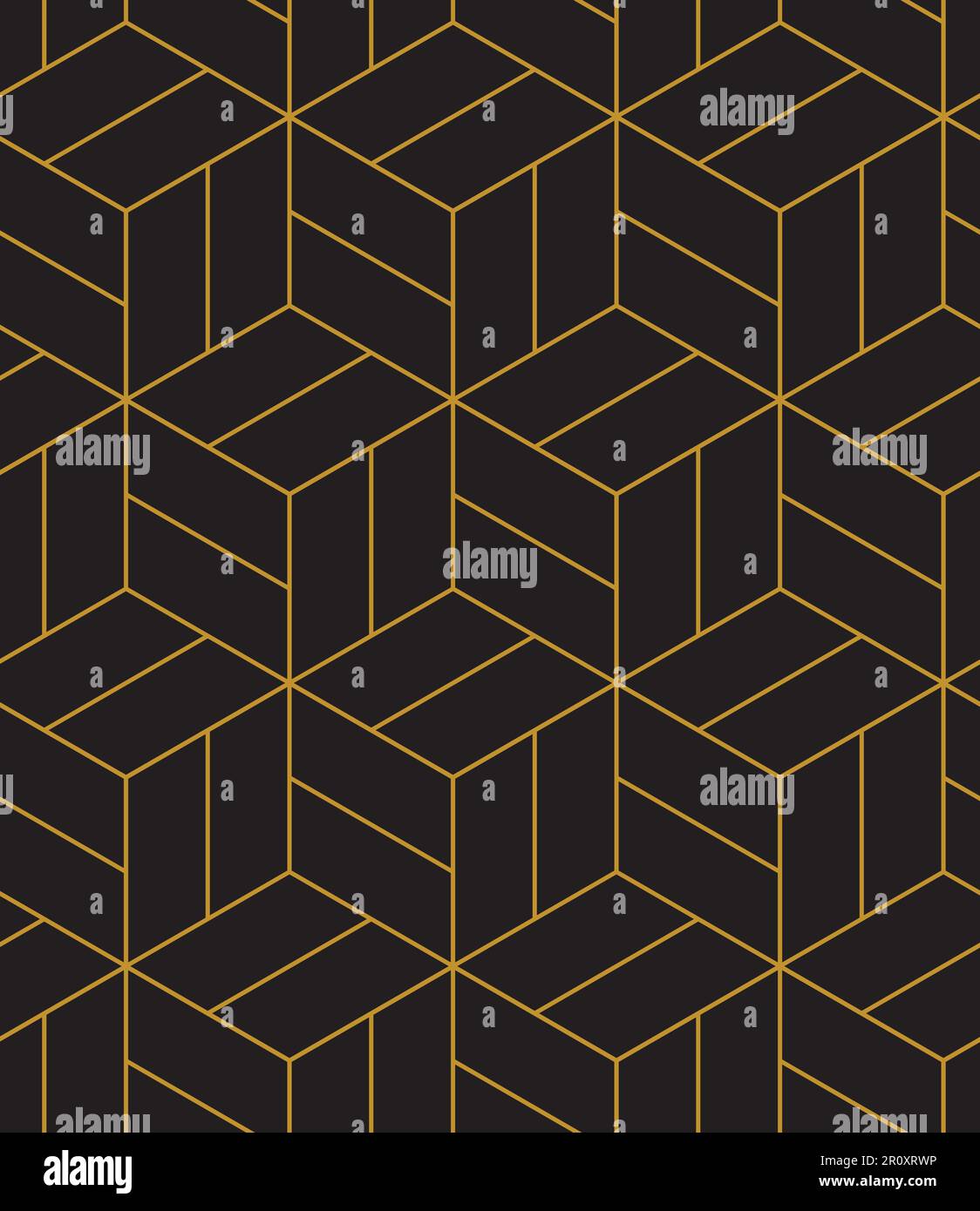 Abstract geometric pattern background with hexagonal and cube texture. Black and gold seamless ...